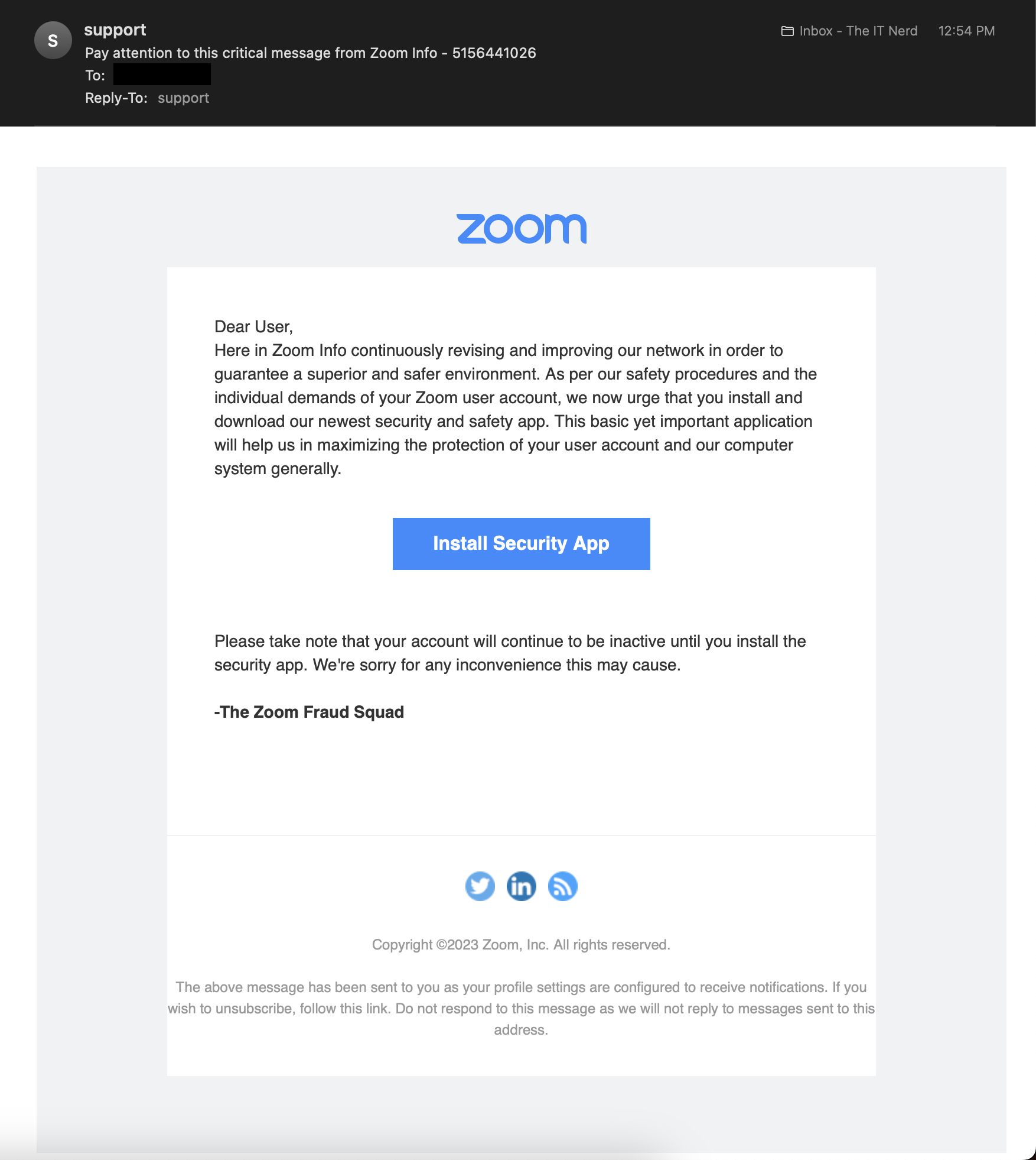 A Highly Dangerous Zoom #Phishing Email Is Making The Rounds | The IT Nerd
